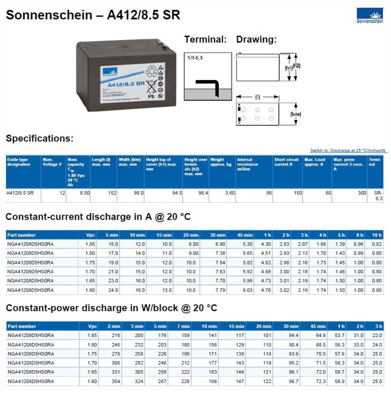 Sonnenschein NGA41208D5HS0RA (A412/8.5SR) 12V 8.5Ah dryfit Gel A400 | Batteries Direct