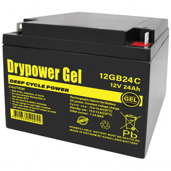 Drypower 12GB24C 12V 24Ah Sealed Lead Acid Gel Deep Cycle Battery ...
