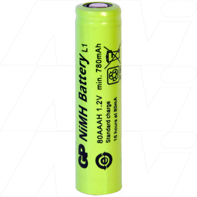 GP NiMH 1.2V 800mAh Industrial Standard Cylindrical Battery Short AAA Size