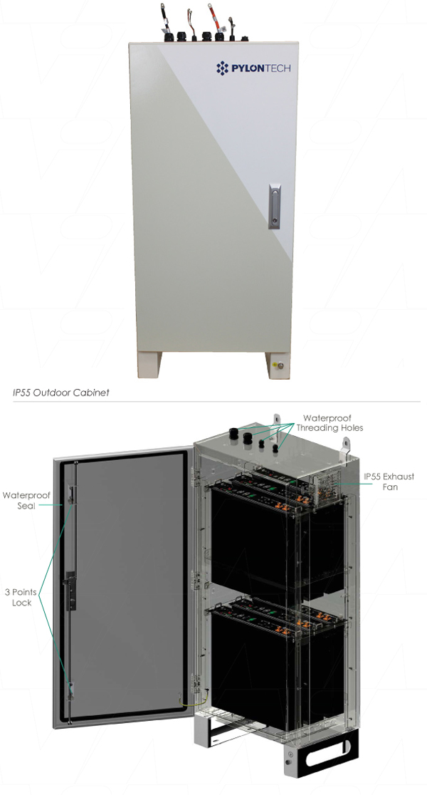 Pylontech OD1310-LV Outdoor IP55 Cabinet Rack for up to 6 x US2000 or 4 ...