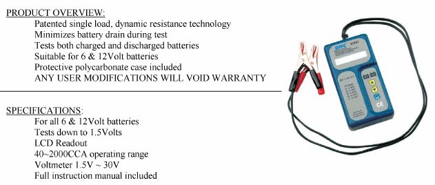 DHC BT001 Digital Battery Tester