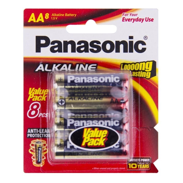 Panasonic LR6T/8B Alkaline Cylindrical Battery AA Size (Pack of 8 ...