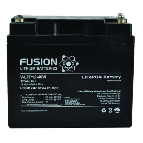 Fusion V-LFP-12-40W 12V 40AH Lithium Deep-Cycle LiFePO4 Battery ...