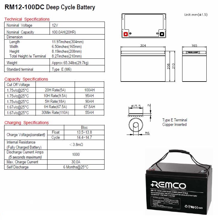 Remco RM12-100DC 12V 100AH Deep Cycle