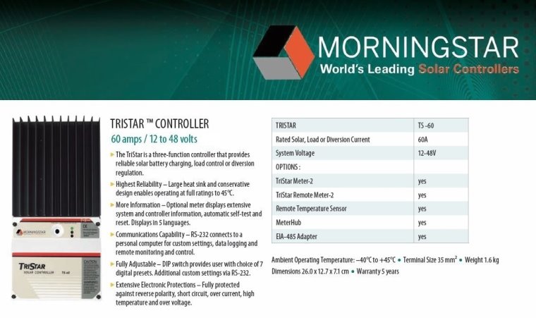 Morningstar SR-TS-60 TriStar 12 to 48V 60Amp Solar Controller ...